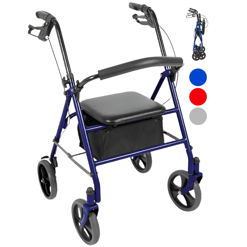 ⭐Andador para Personas Mayores【4 Ruedas, Plegable, Asiento y Frenos ...